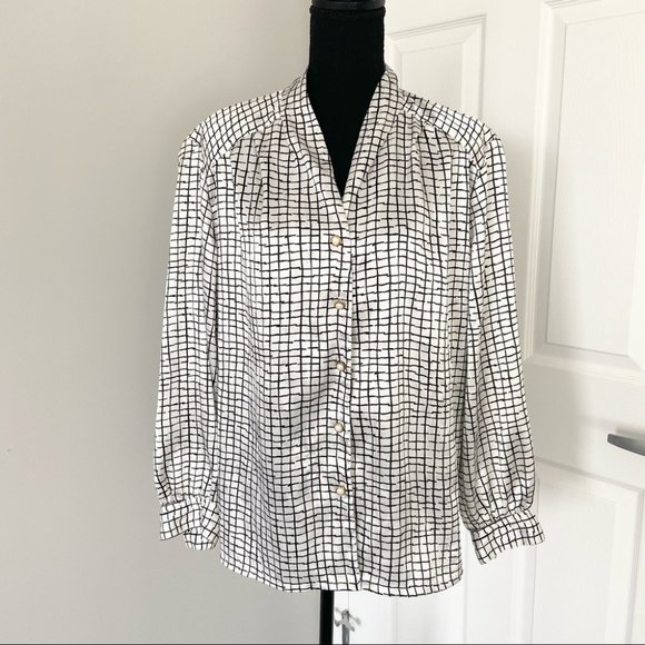 TanJay | Tops | Vintage Tanjay Grid Print Pearl White Button Down ...
